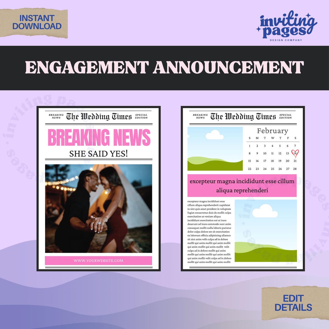 Engagement Announcement Template | Editable Newspaper Style She Said ...