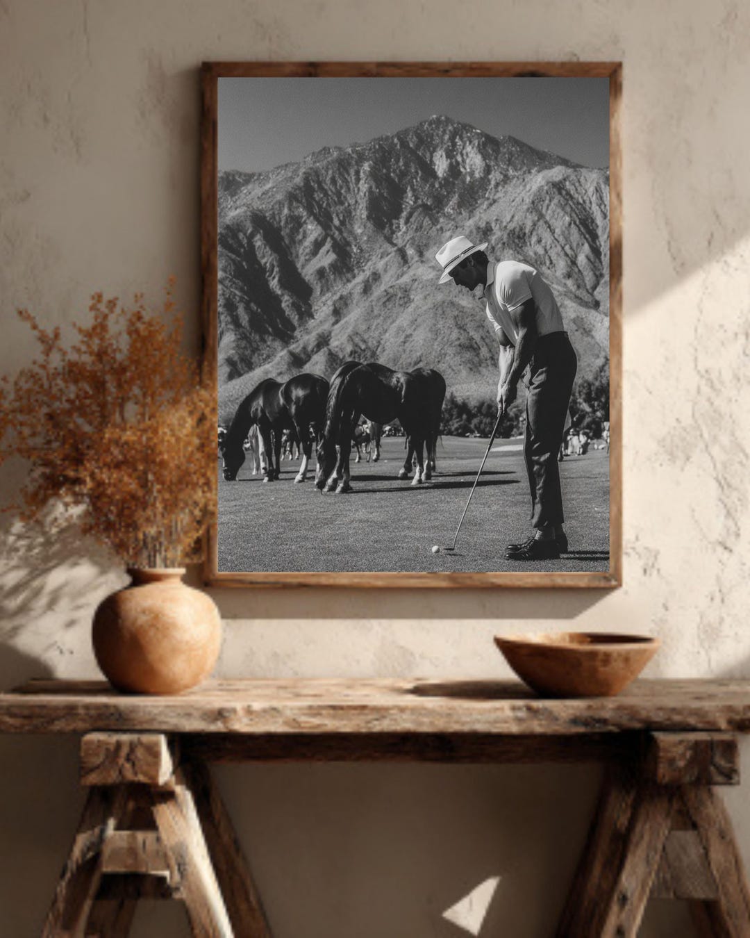 Vintage Cowboy Golf Canvas | Retro Western Sports Photography | Black ...