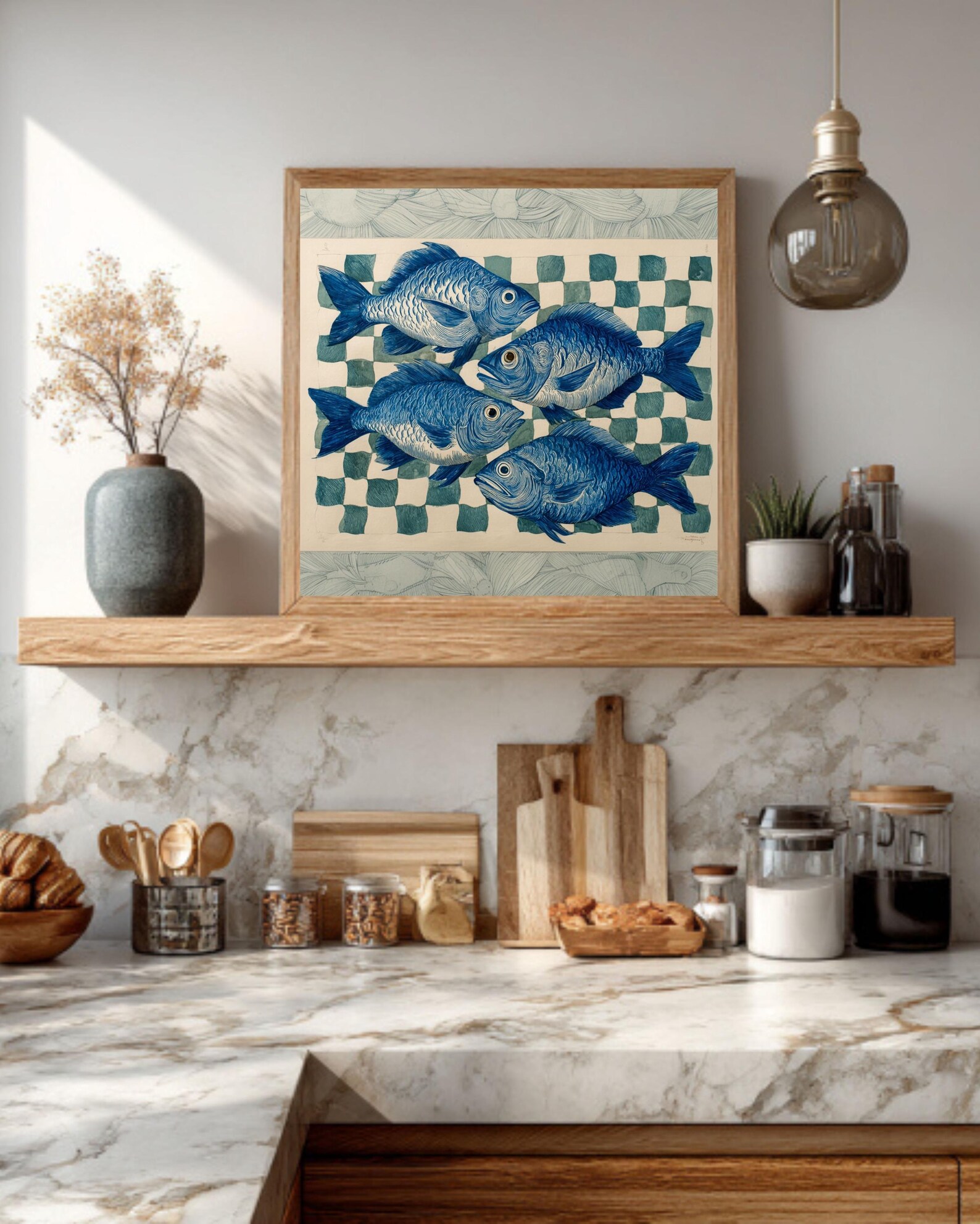 Blue Fish Print Art, Coastal Nautical Canvas Wall Decor - Etsy