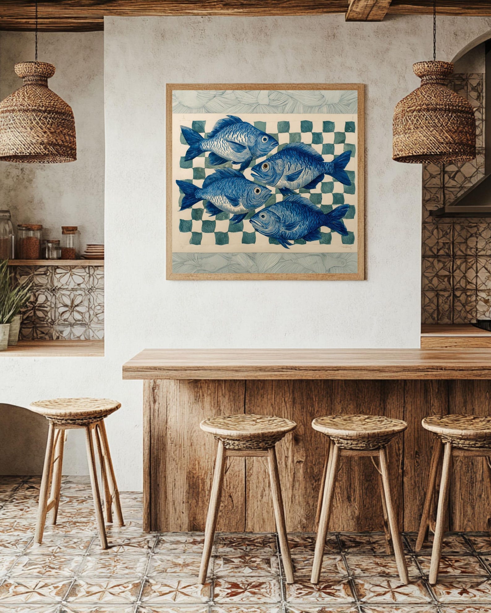 Blue Fish Print Art, Coastal Nautical Canvas Wall Decor - Etsy