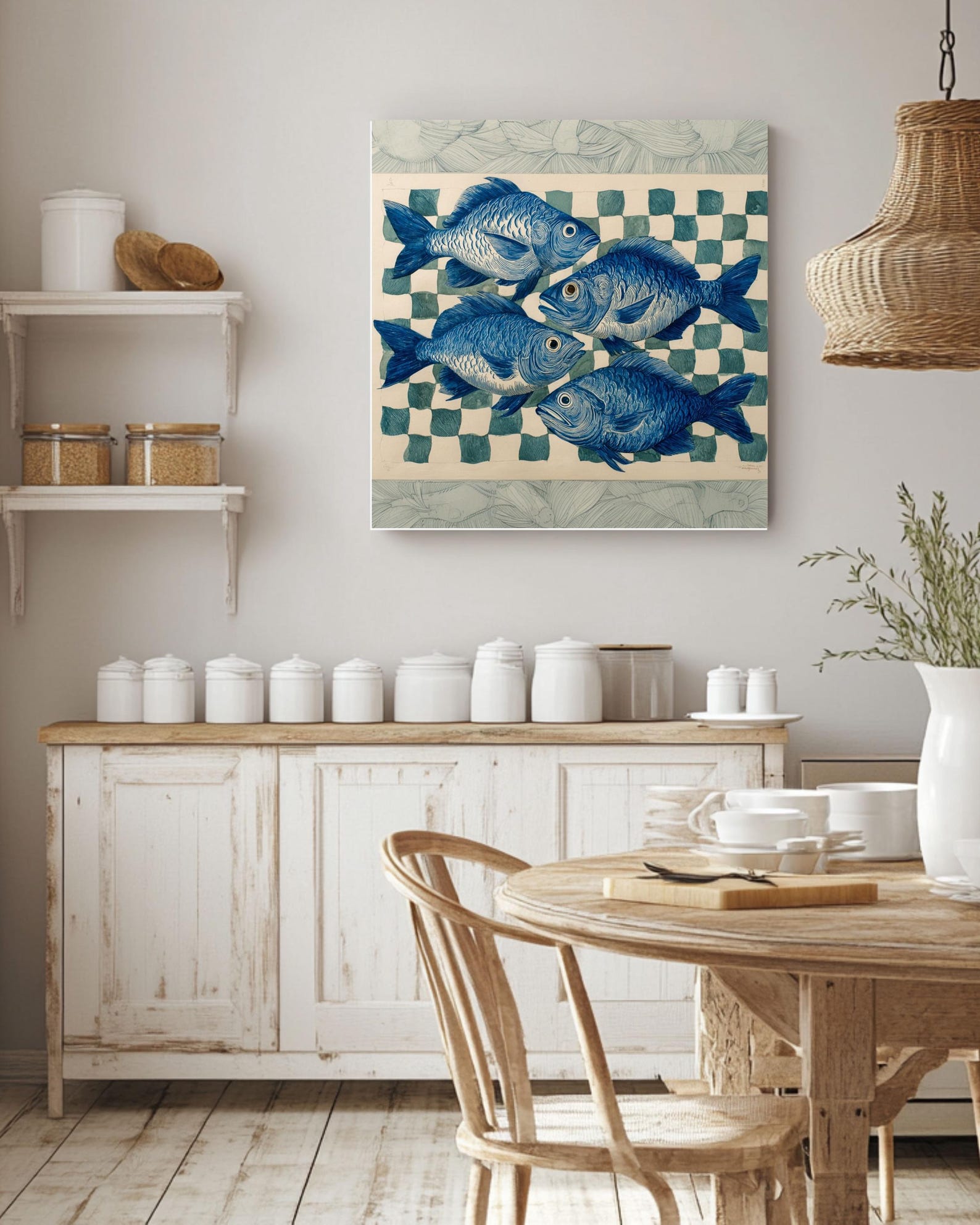 Blue Fish Print Art, Coastal Nautical Canvas Wall Decor - Etsy