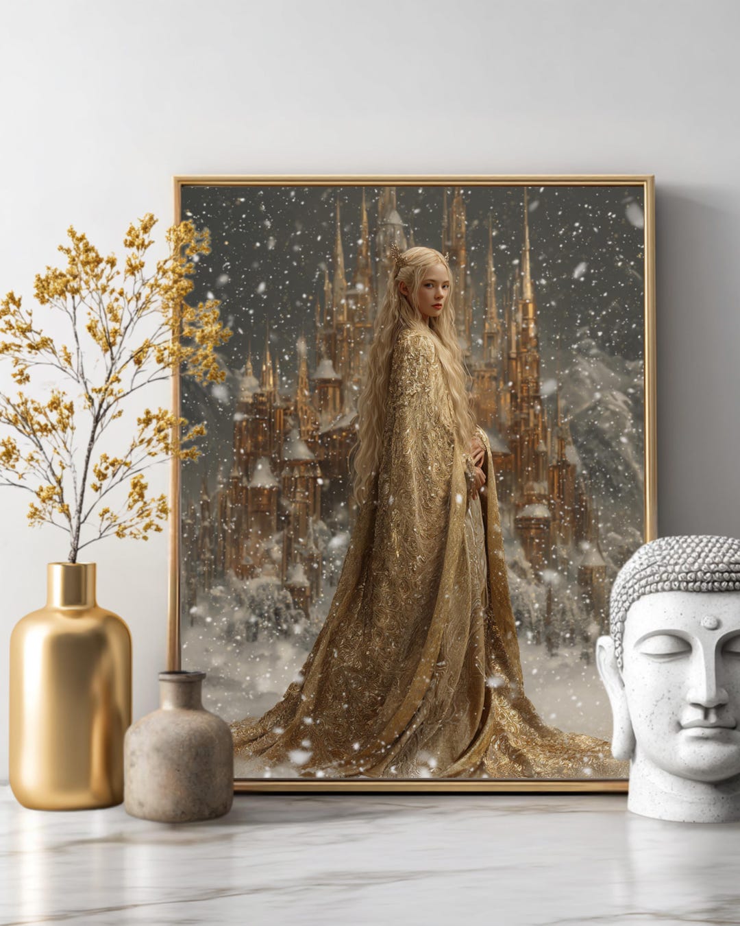 Fantasy Art Full-body Photograph of an Elven Queen, Standing Before Her ...