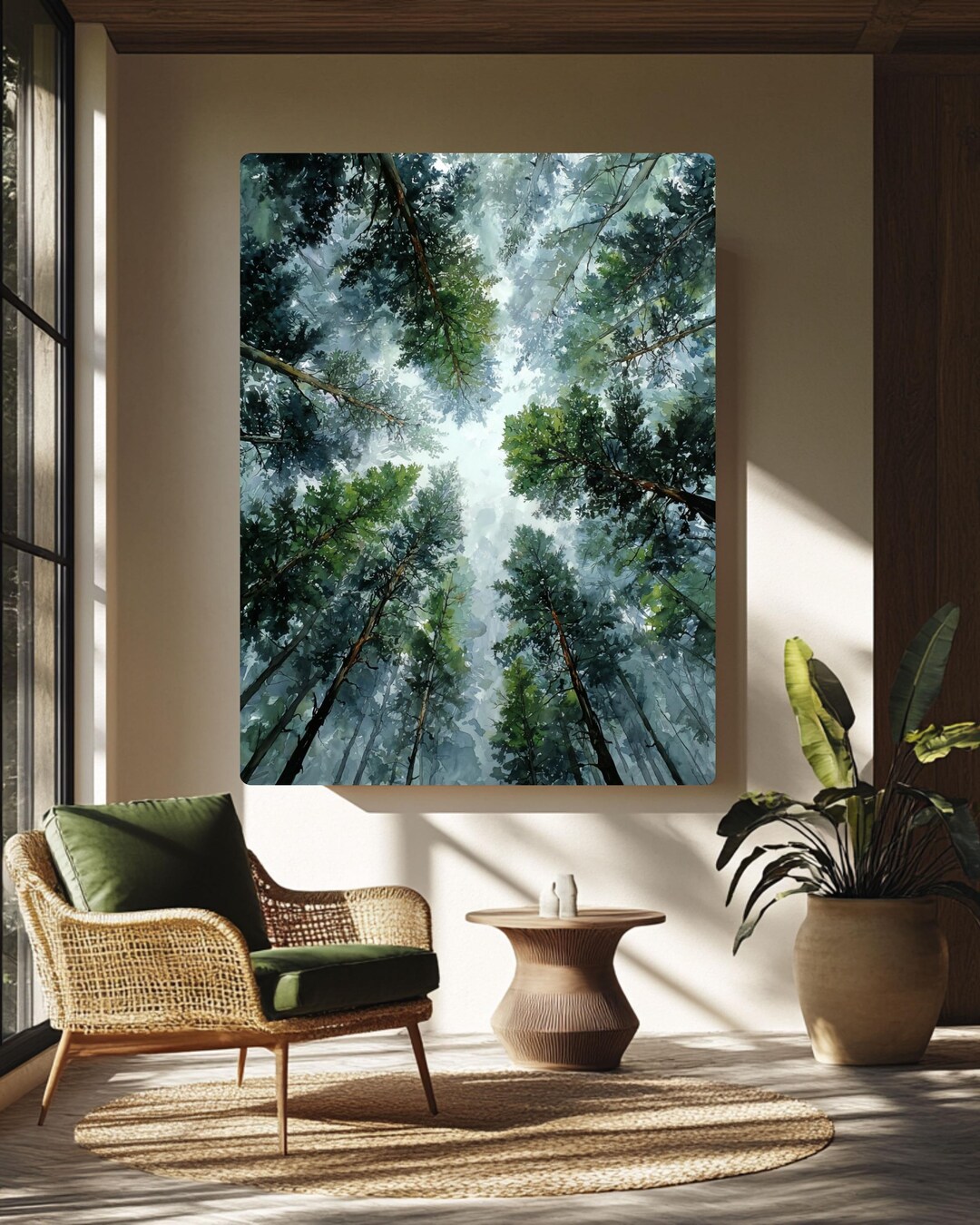 Abstract Forest Canopy Watercolor Print, Moody Pine Tree Canvas - Etsy