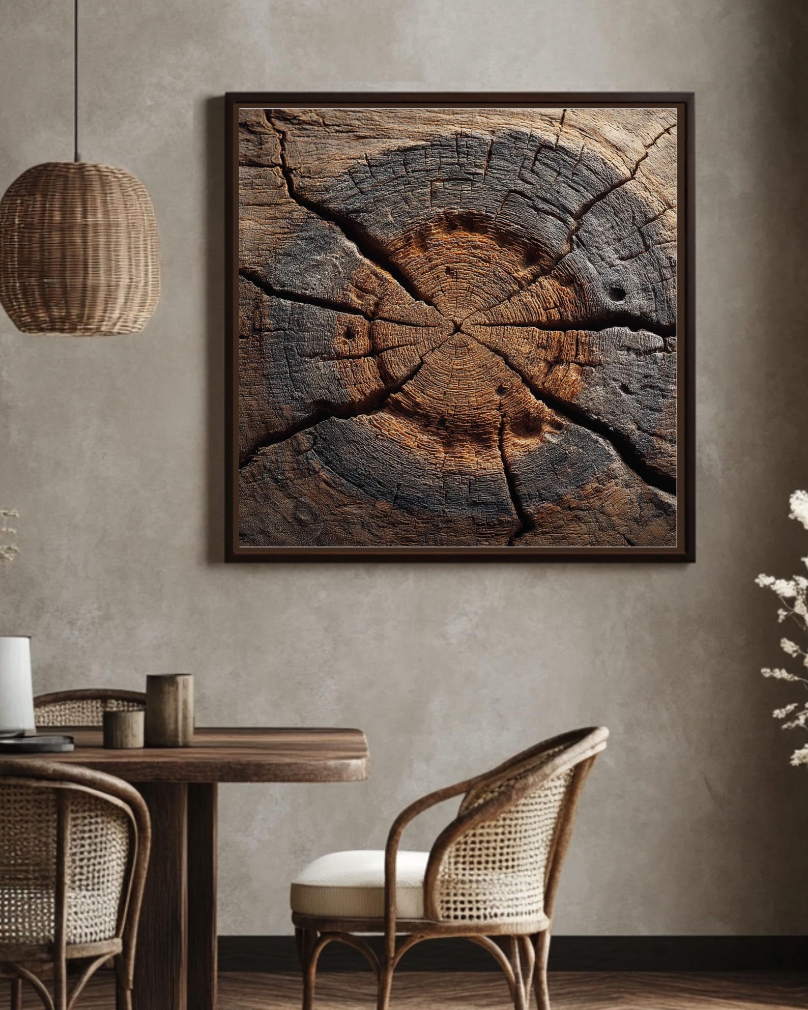 Rustic Tree Ring Cross-section Canvas, Distressed Wood Grain Art Print ...