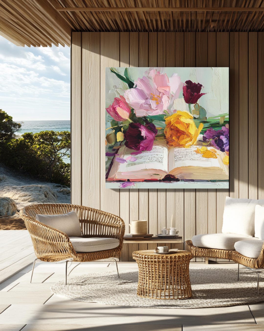Abstract Book Wall Art Print, Vibrant Open Pages Painting, Modern ...