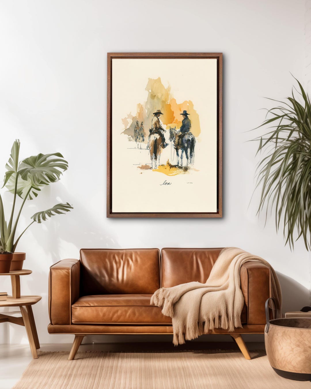 Western Cowboy Watercolor Art Print, Minimalist Desert Horseback ...