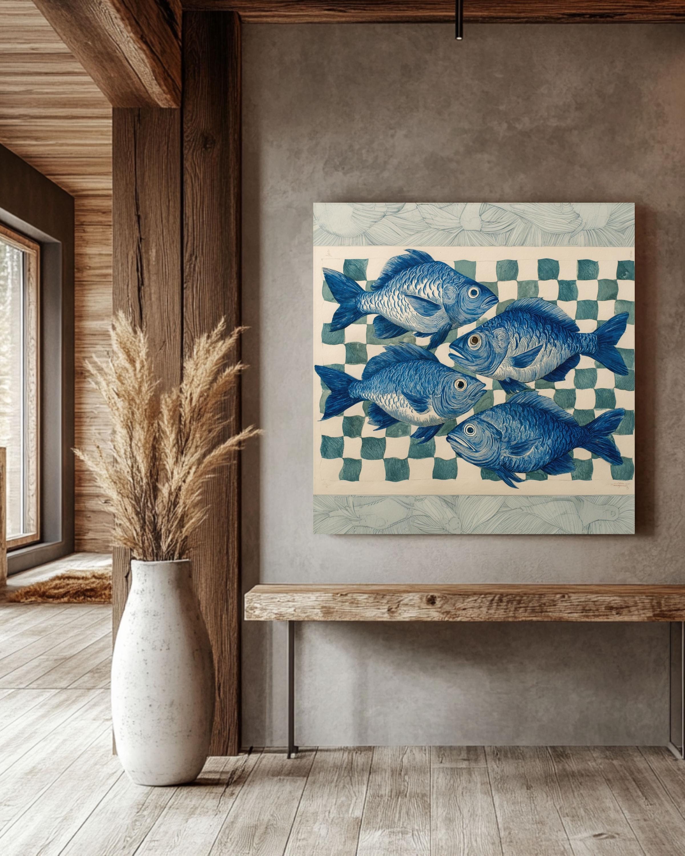 Blue Fish Print Art, Coastal Nautical Canvas Wall Decor - Etsy