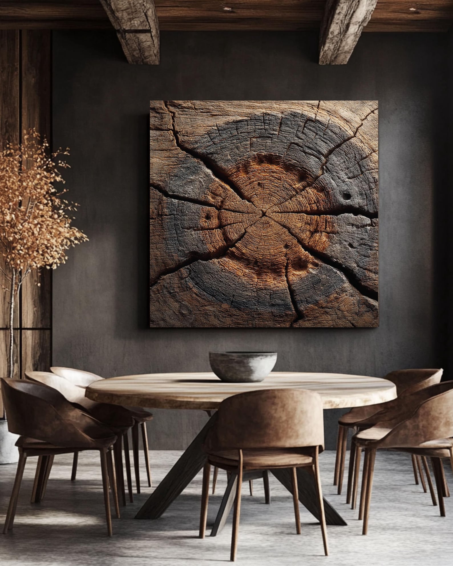 Rustic Tree Ring Cross-section Canvas, Distressed Wood Grain Art Print ...