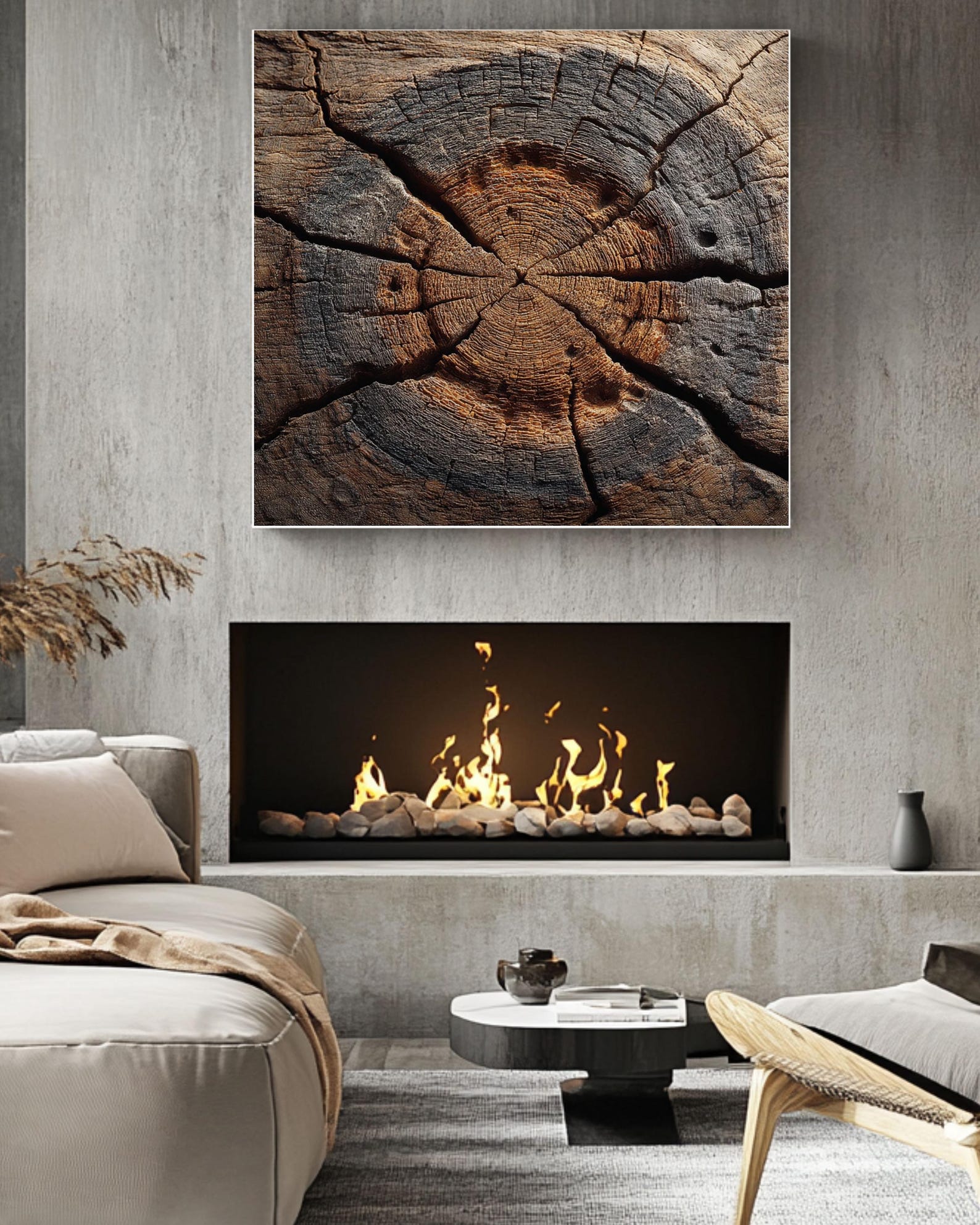 Rustic Tree Ring Cross-section Canvas, Distressed Wood Grain Art Print ...