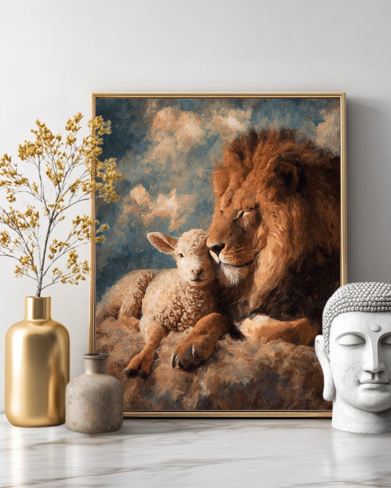 Lion and Lamb Oil Painting, Abstract Composition, Rich Colors and ...