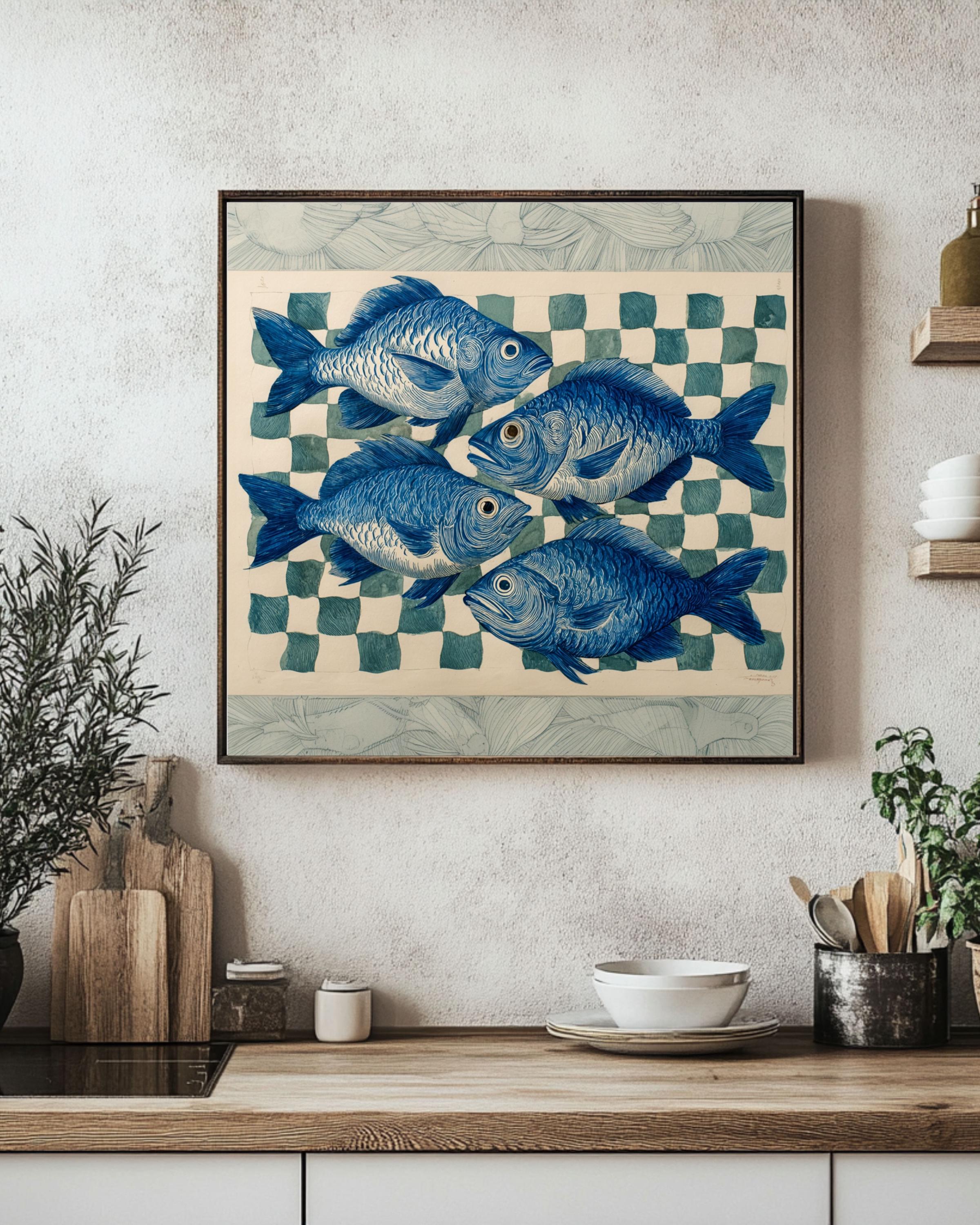 Blue Fish Print Art, Coastal Nautical Canvas Wall Decor - Etsy