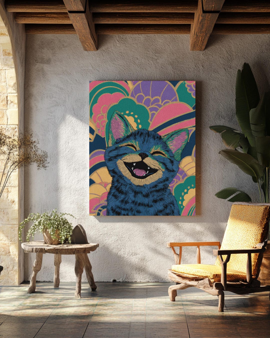 Smiling Cute Kitten Art Print – Louis Wain-inspired Illustration ...