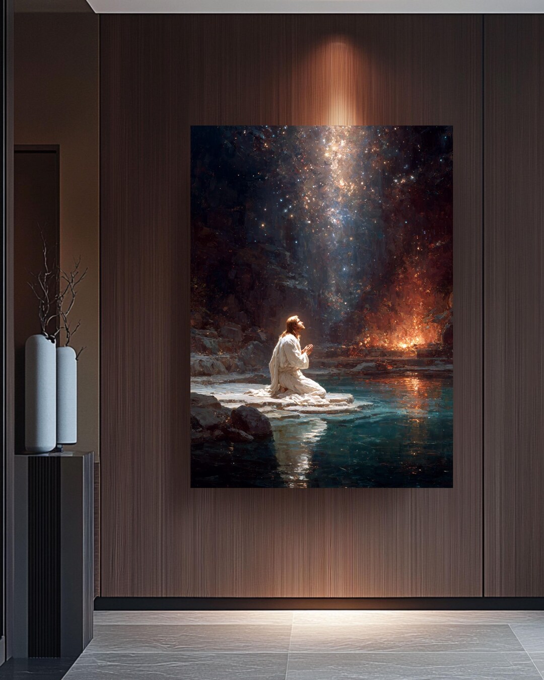 Jesus Praying Canvas: Celestial Religious Art, Spiritual Christian Gift ...