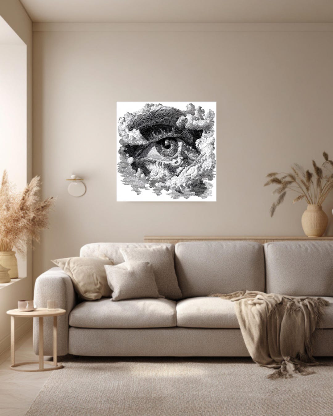 Eye in the Clouds Woodcut Style, Vintage Engraving Illustration With ...