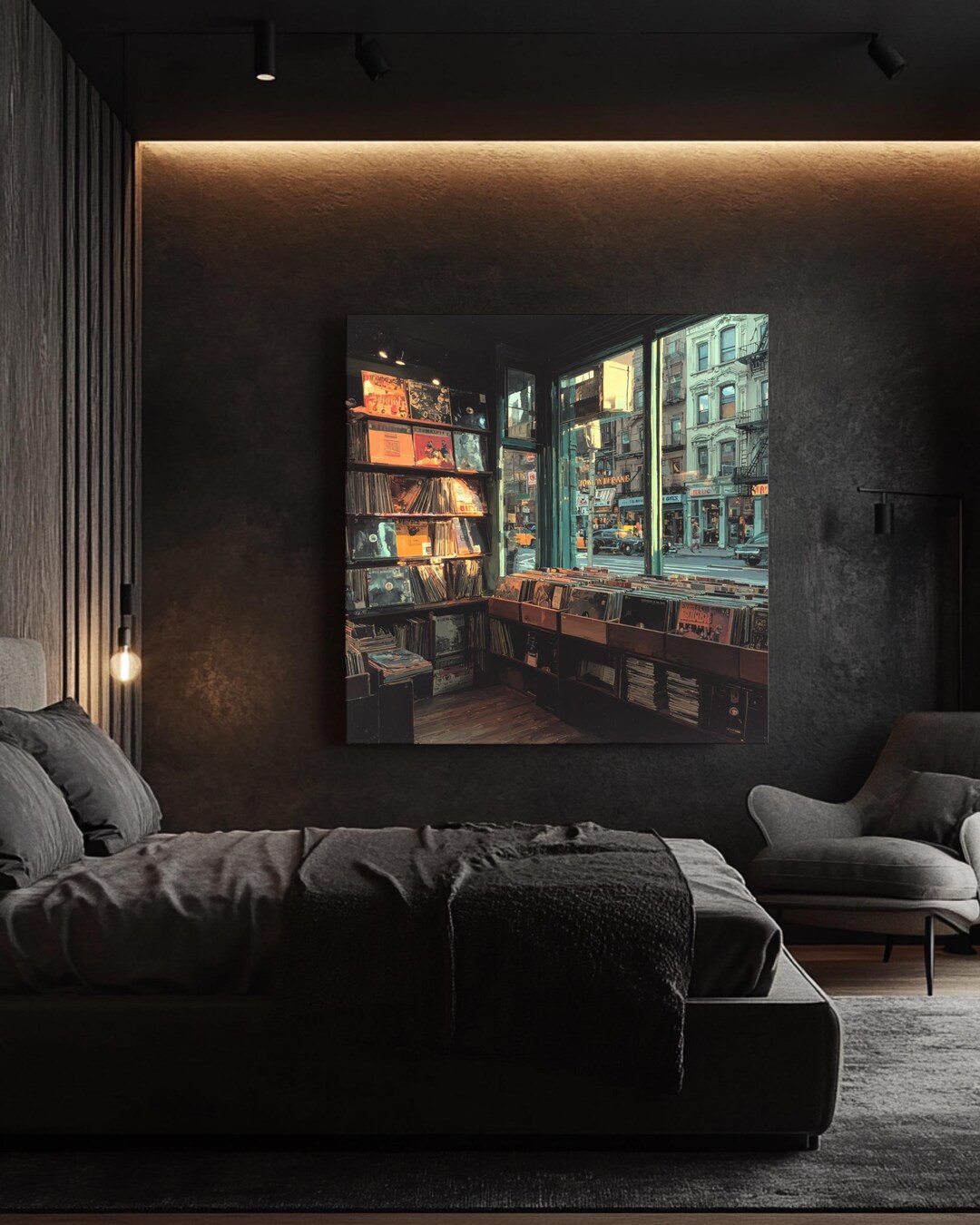Vintage Record Store Wall Art Print, Retro Vinyl Shop Interior With ...