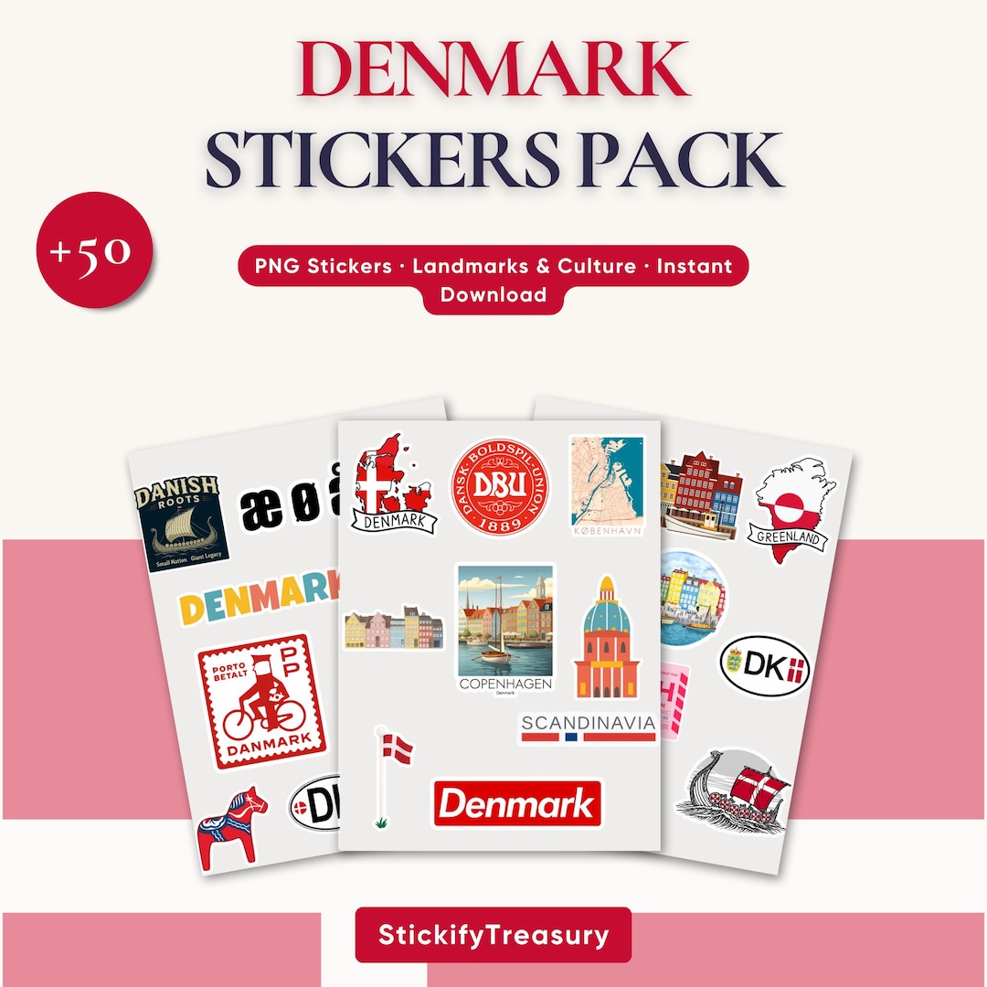 Denmark Sticker Pack • 50+ Danish Stickers PNG • Copenhagen Landmarks • Nordic Decor • Travel ...