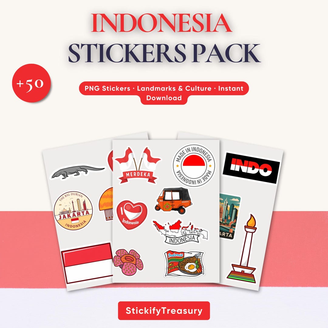 Indonesia Sticker Pack | Digital PNG Stickers for Travel, Map & Journal ...