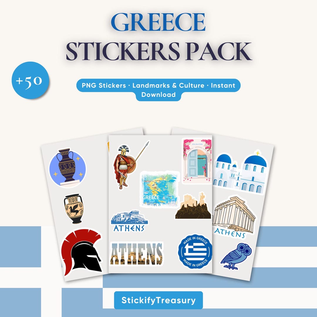 Greece Sticker Pack • Travel Greece Vinyl Stickers • Greek Culture ...