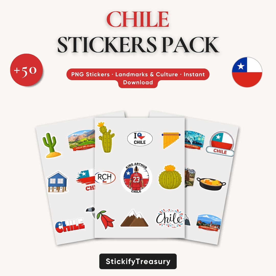 Chile Stickers Pack | 50+ PNG Travel Icons | Landmarks, Culture ...