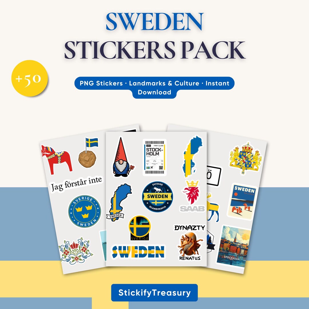 Sweden Sticker Bundle • 50+ PNG Digital Stickers • Swedish Icons ...