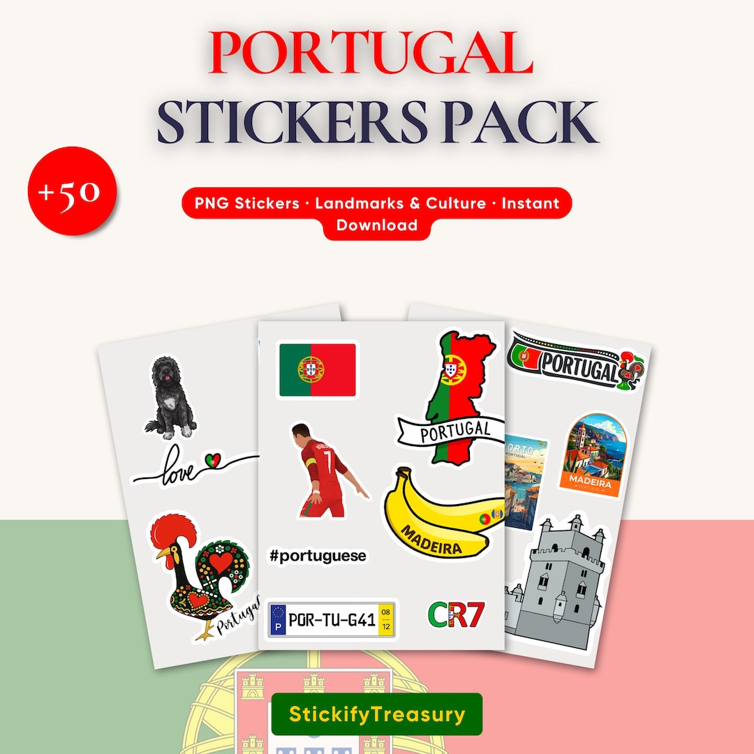 Portugal Sticker Pack – Digital PNG Stickers | Portugal Map, Flag ...