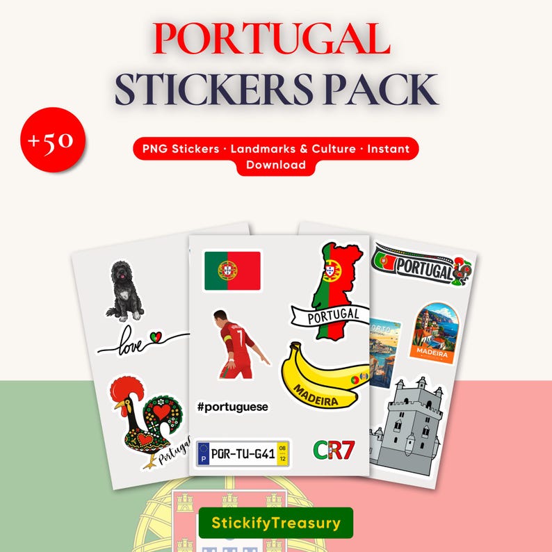 Portugal Sticker Pack – Digital PNG Stickers | Portugal Map, Flag ...