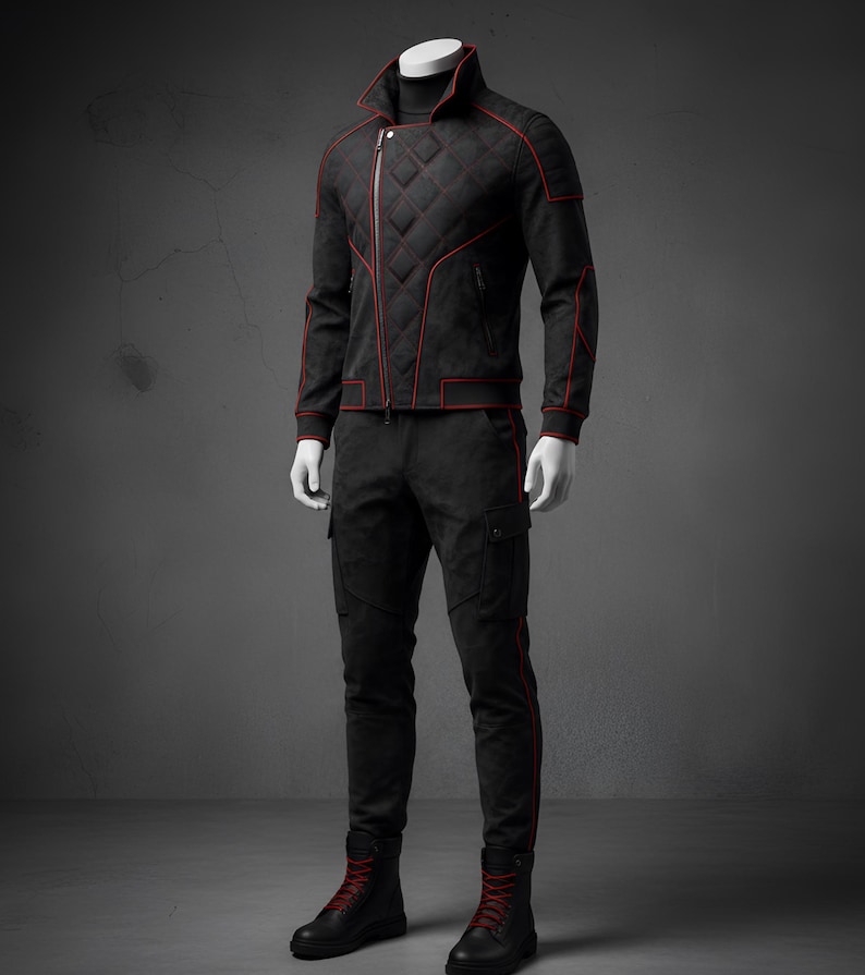 Techwear Suit: Black & Red Cyberpunk Jumpsuit - Futuristic Cosplay ...