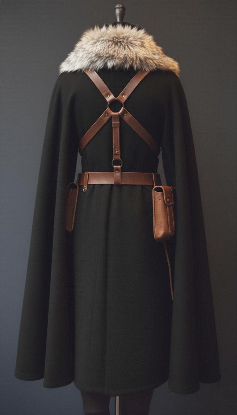 Black Cloaked War-lord Armor | Brown Leather & Fur Trim Fantasy Outfit ...