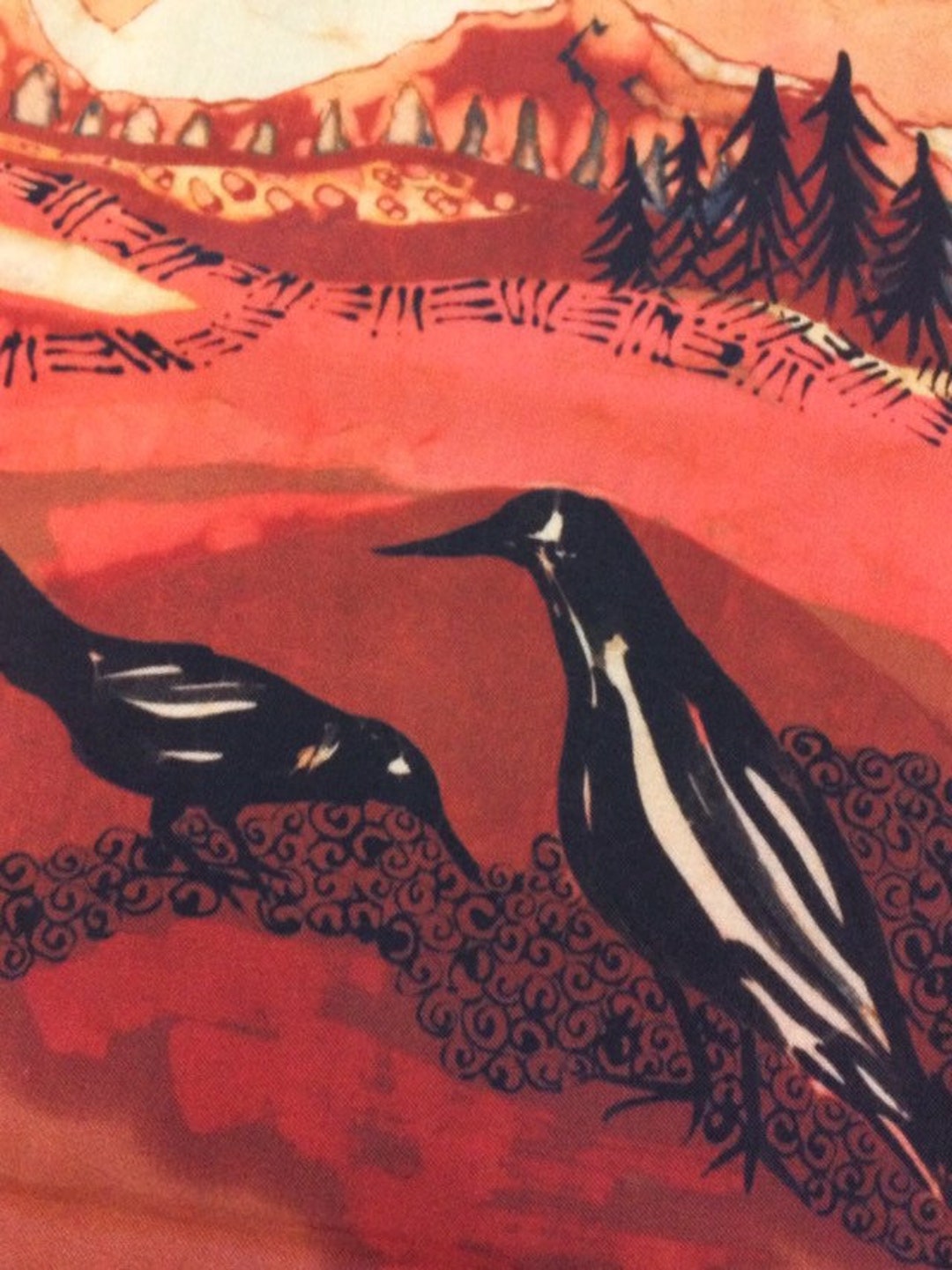 Crows Alone - Batik Art Fabric Panel From Original - Custom Printed ...