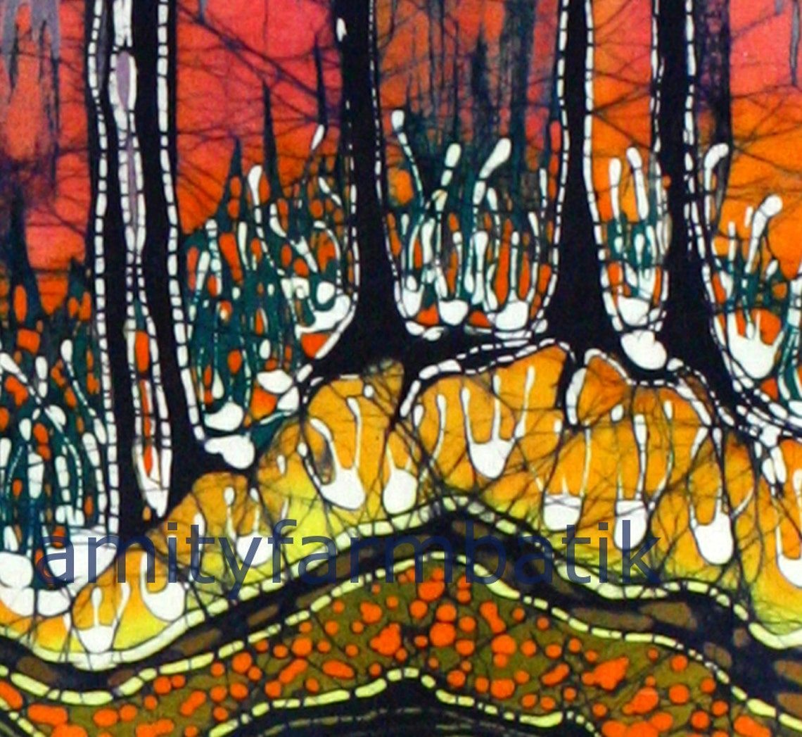 Moon Over Spring Matted Art Print From Original Batik - Etsy