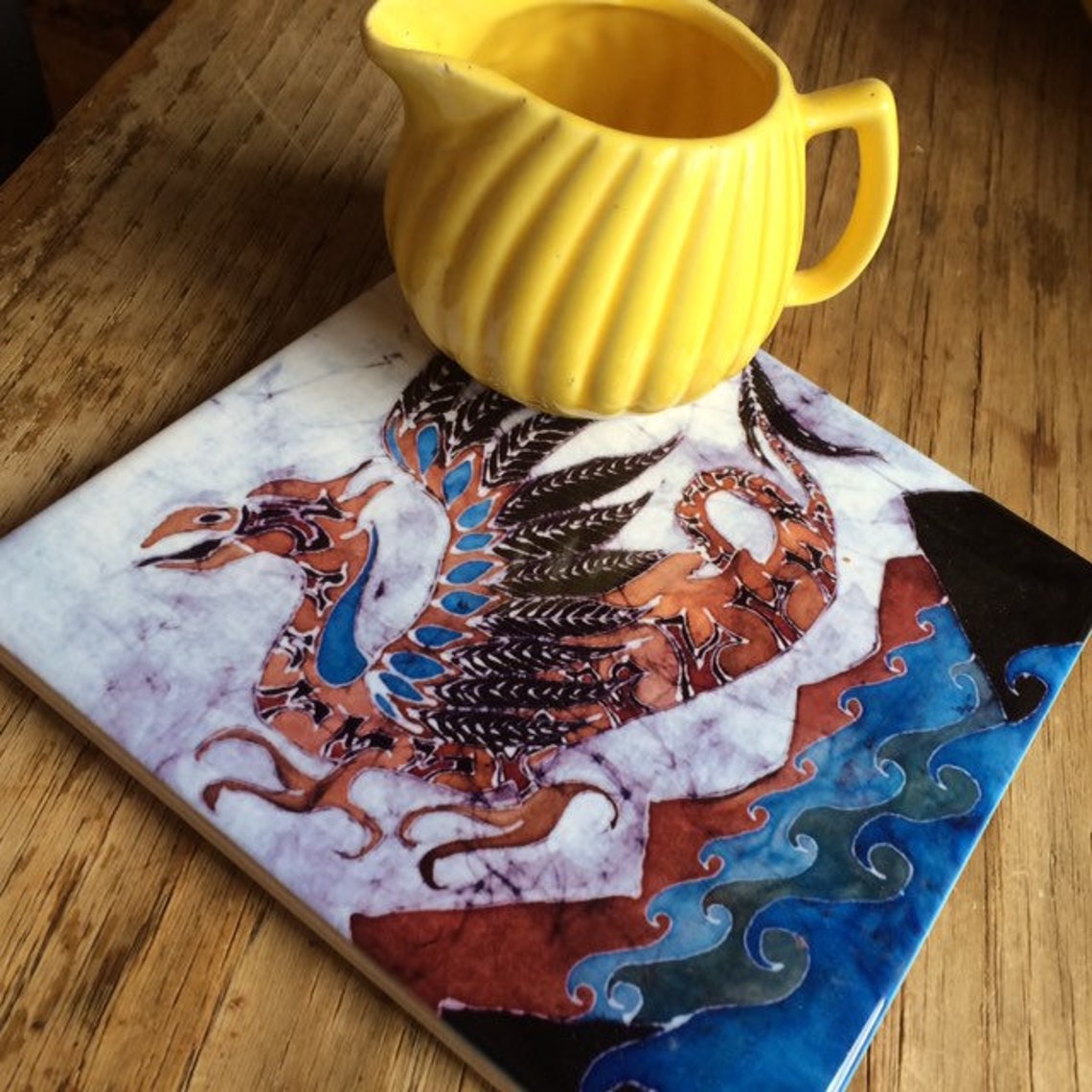 Dragon Ceramic Tile Beaked Sea Dragon With Wings Batik Art - Etsy