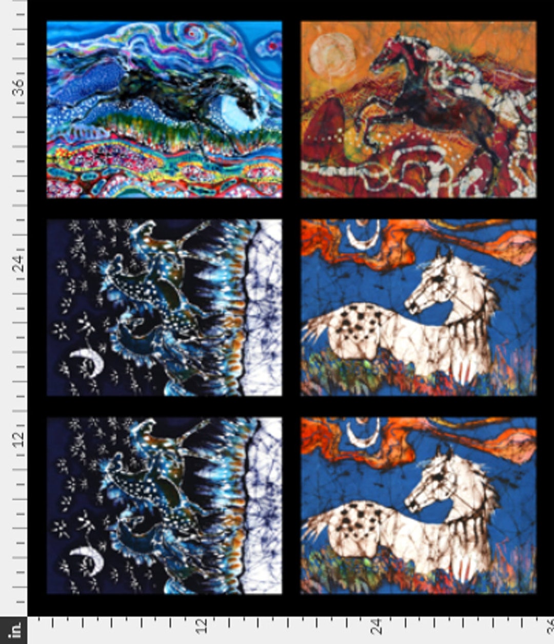 6 Fabric Batik Panels From Selected Horse Batik -art Fabric 12" X 16 ...