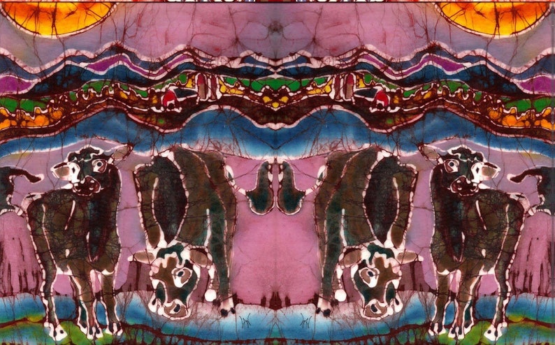 Brown Cows on Sunny Farm - Batik Fabric From Original - Custom Printed ...