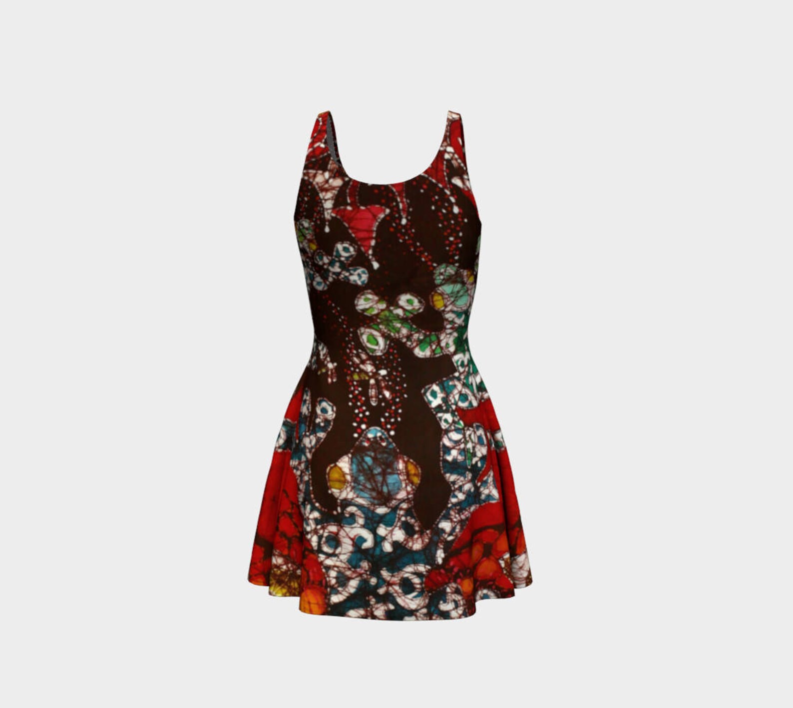 Ancient Frogs Batik Dress - Fit and Flare Dress - Magic Frogs Rising ...