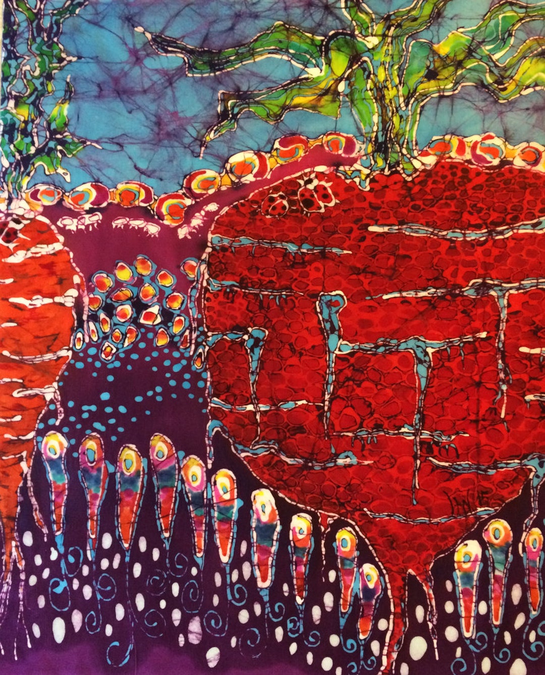 Garden Fabric - Lady Bug on Beets - Art Fabric From Original Batik ...