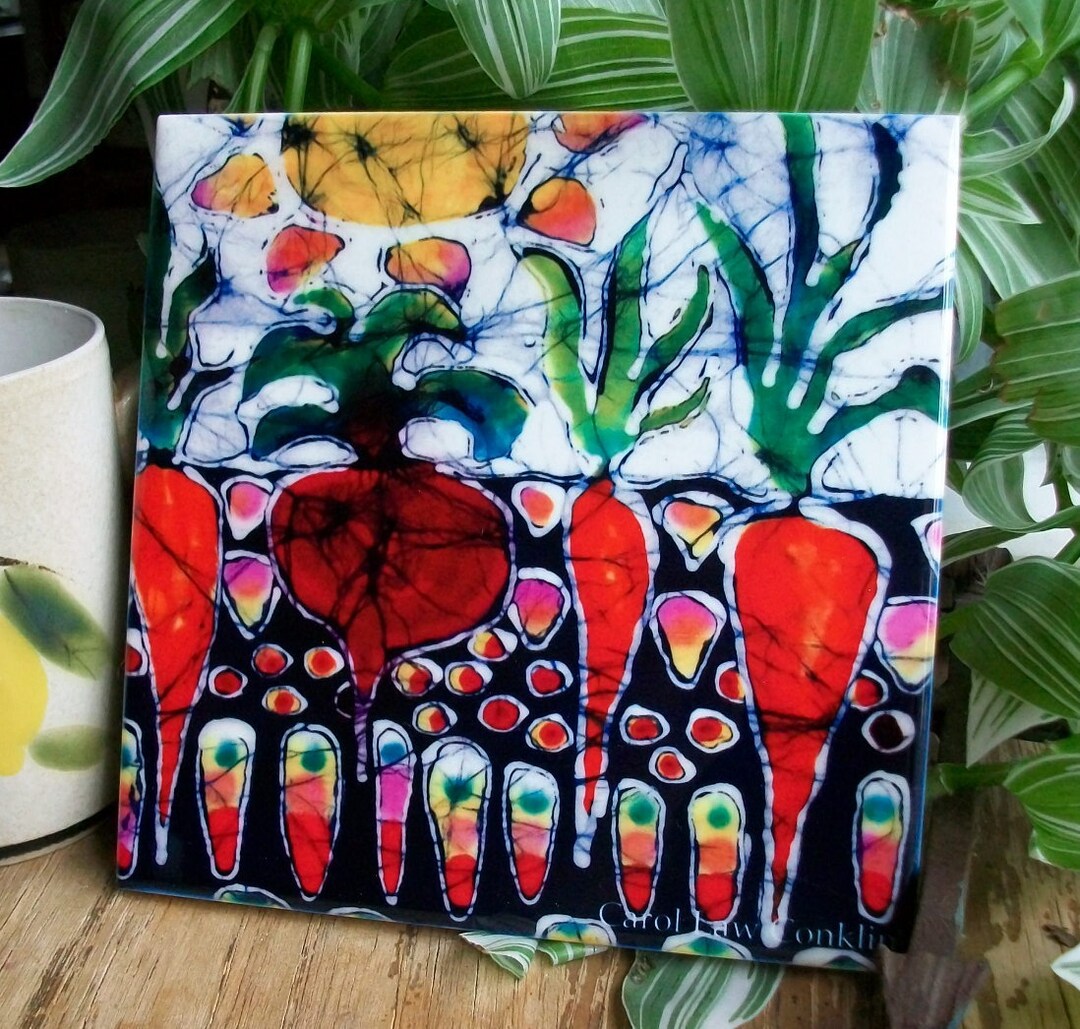 Summer Garden Batik Ceramic Trivet - Kitchen Decor (6” X 6”) - Etsy
