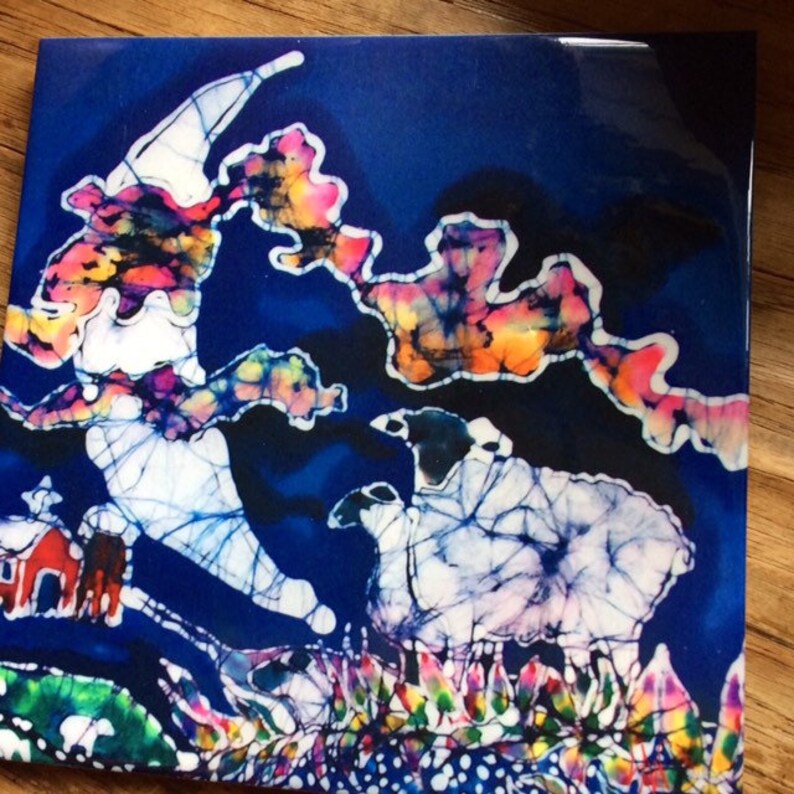 Sheep Trivet Sheep pasture batik Ceramic tile | Etsy