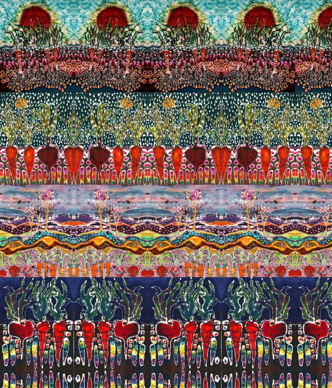 Farm Garden Batik - Cotton Fabric - Mirror Repeat Image From Four ...