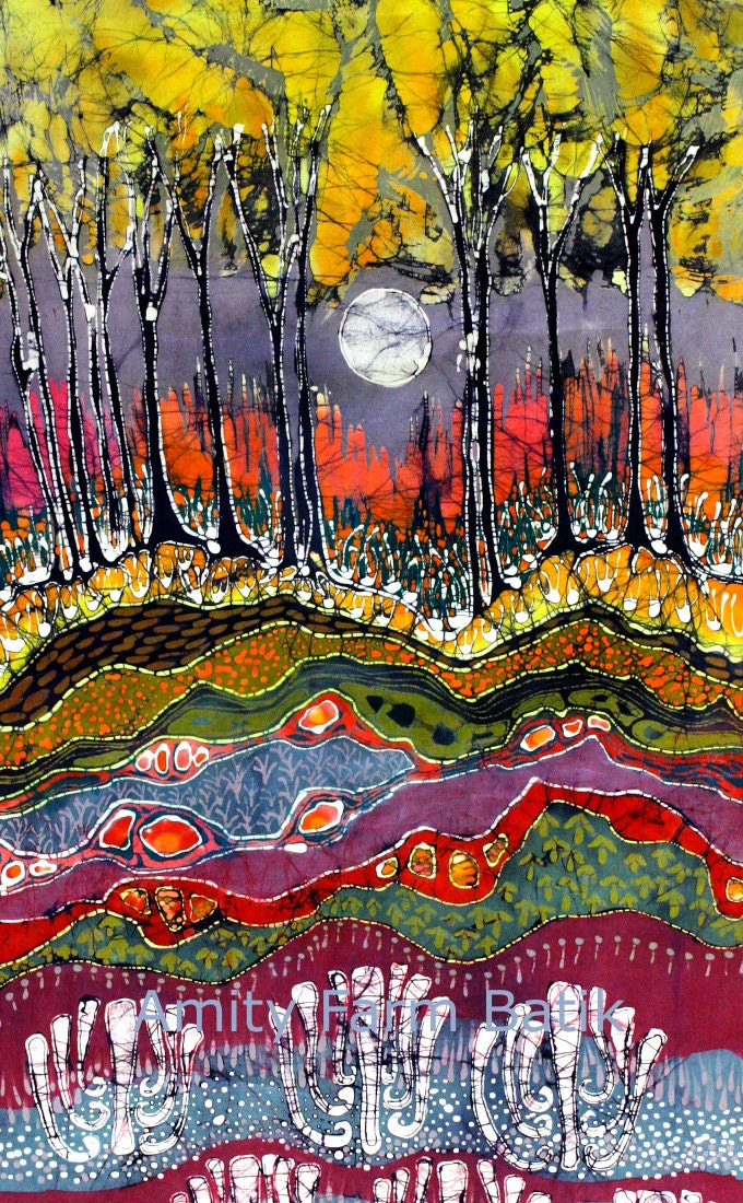 Moon Pillow Fabric Moon Over Spring Batik Art Fabric for | Etsy