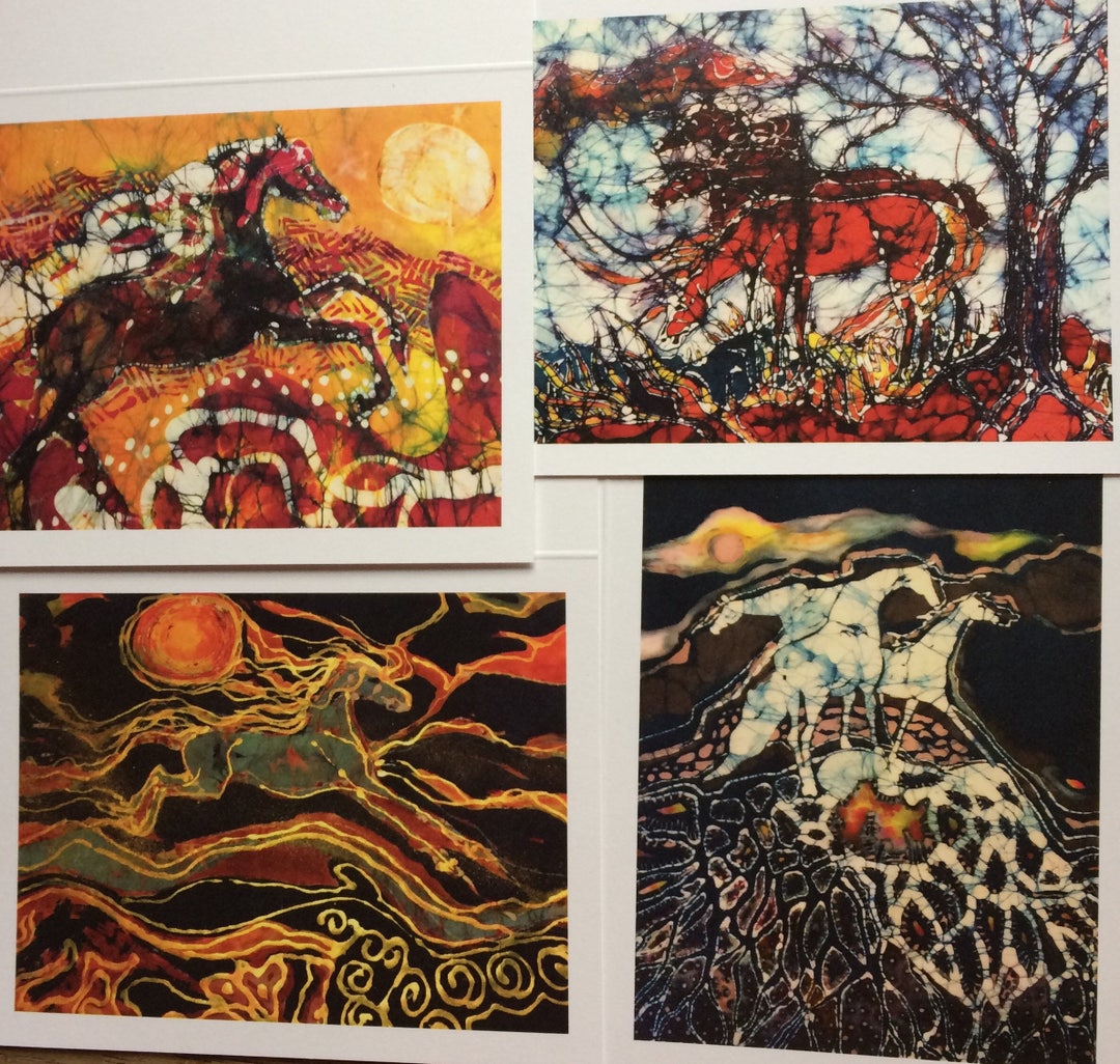 Horse Batik Cards Set - Horses Through the Ages - Set of Four Blank ...