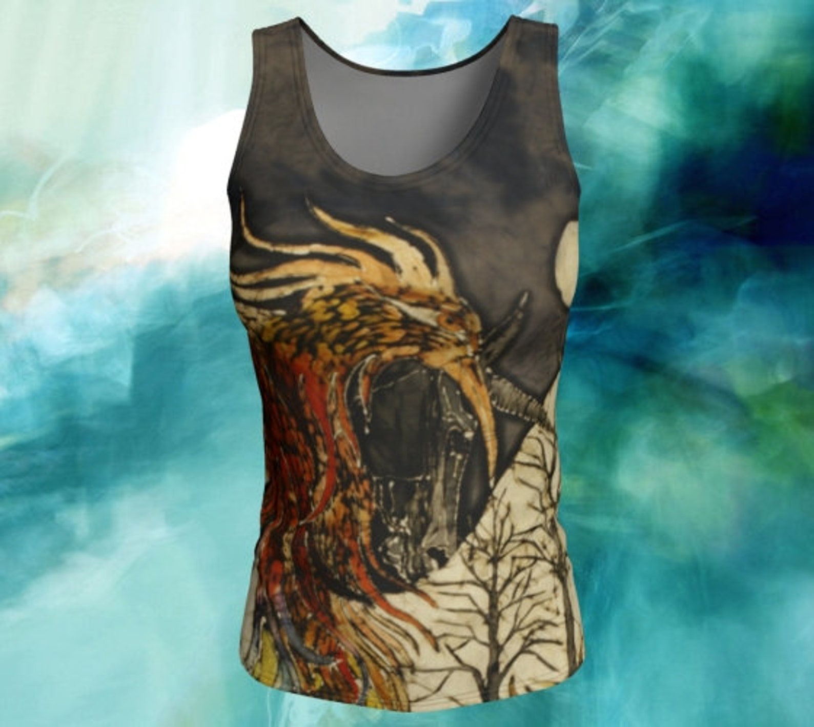 Unicorn & Phoenix Batik Tank Top | Mythical Art Women's Clothing ...
