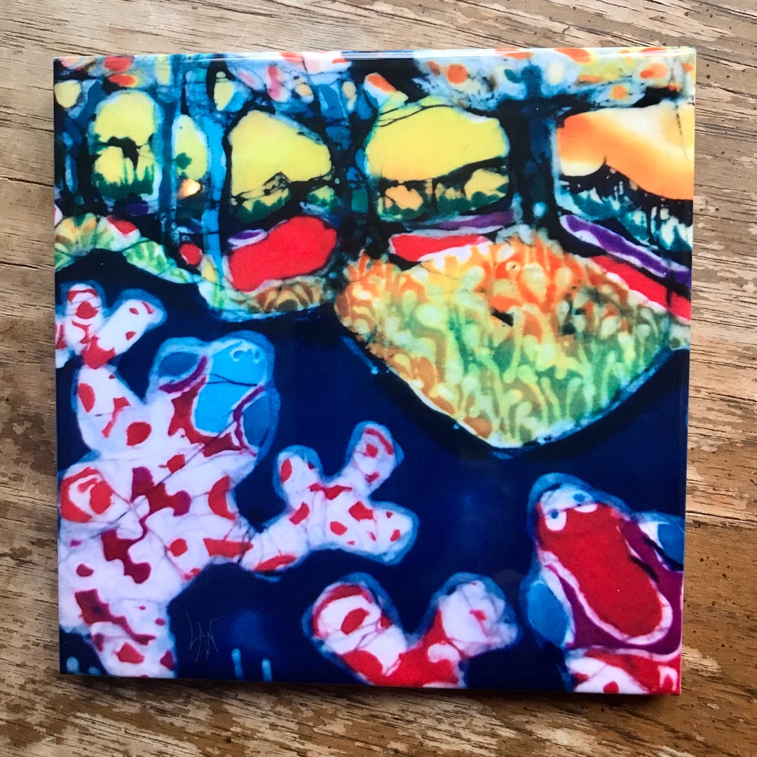 Frogs in Spring Ceramic Trivet: Batik Woodland Art - Etsy