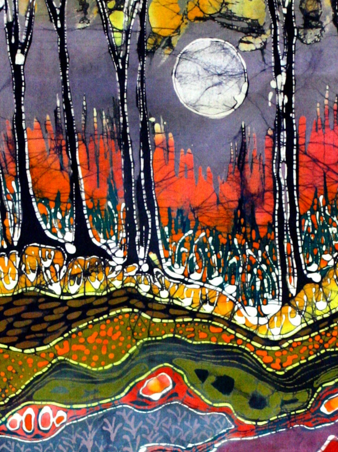 Moon Pillow Fabric - Moon Over Spring - Batik Art Fabric for Pillow - Etsy