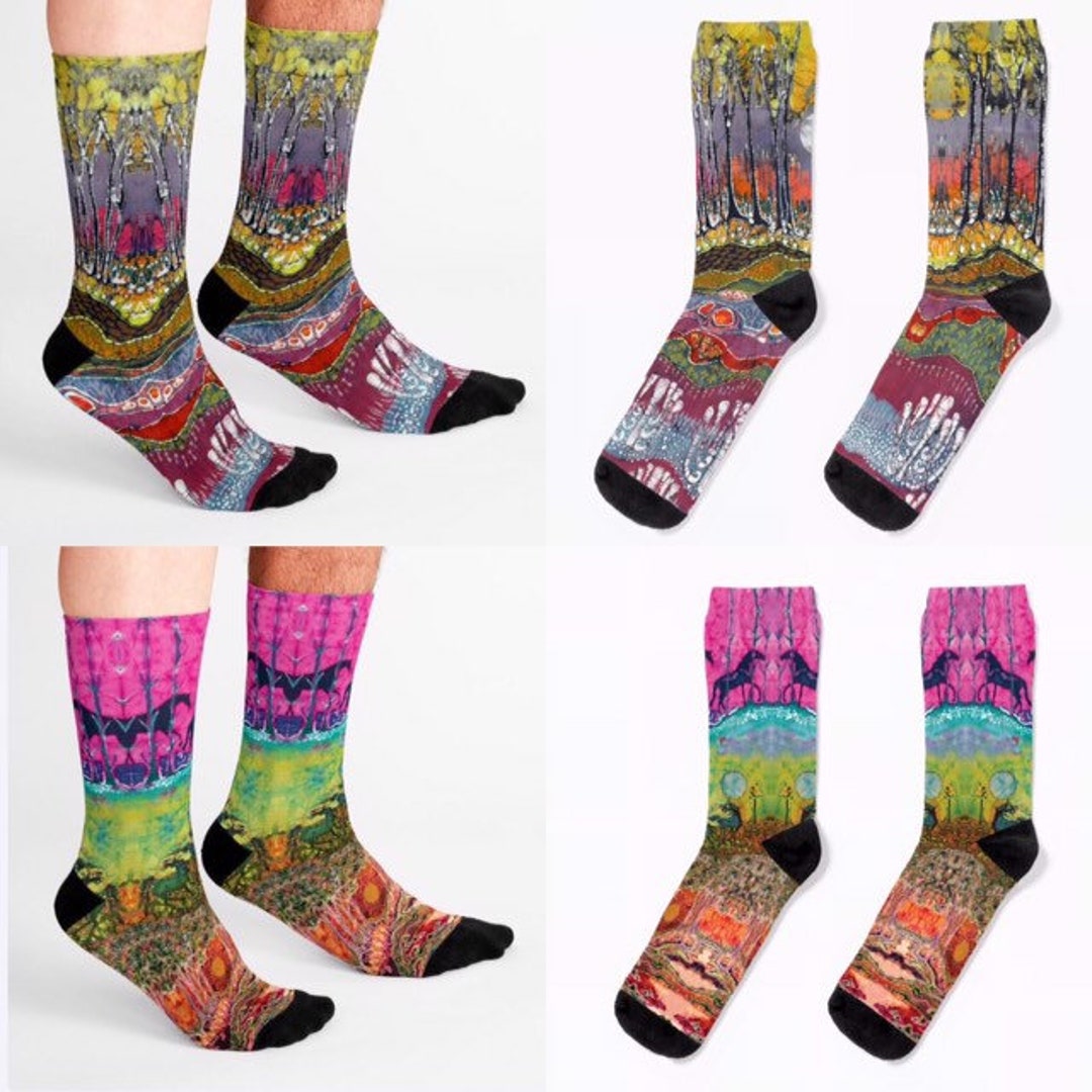 Batik Socks Original Landscape and Horse Art Batik Socks - Etsy