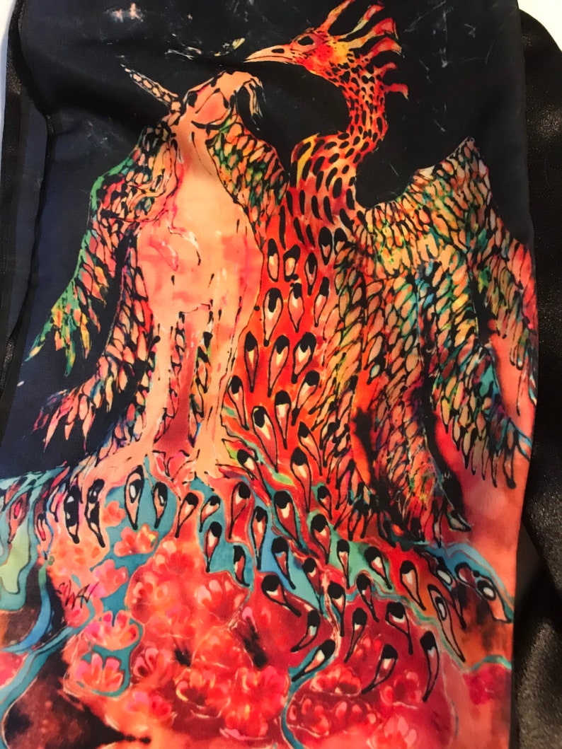 Phoenix Scarf Batik Unicorn & Phoenix Rise From the Earth. - Etsy