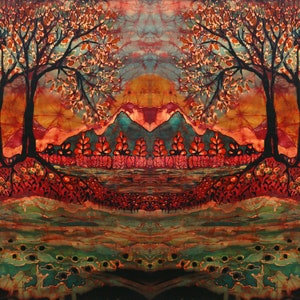 River Sunrise - Batik - Large Art Fabric Panel - Batik Landscape From ...