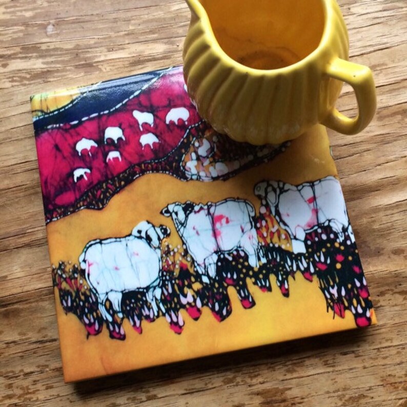 Sheep Trivet Sheep pasture batik Ceramic tile | Etsy