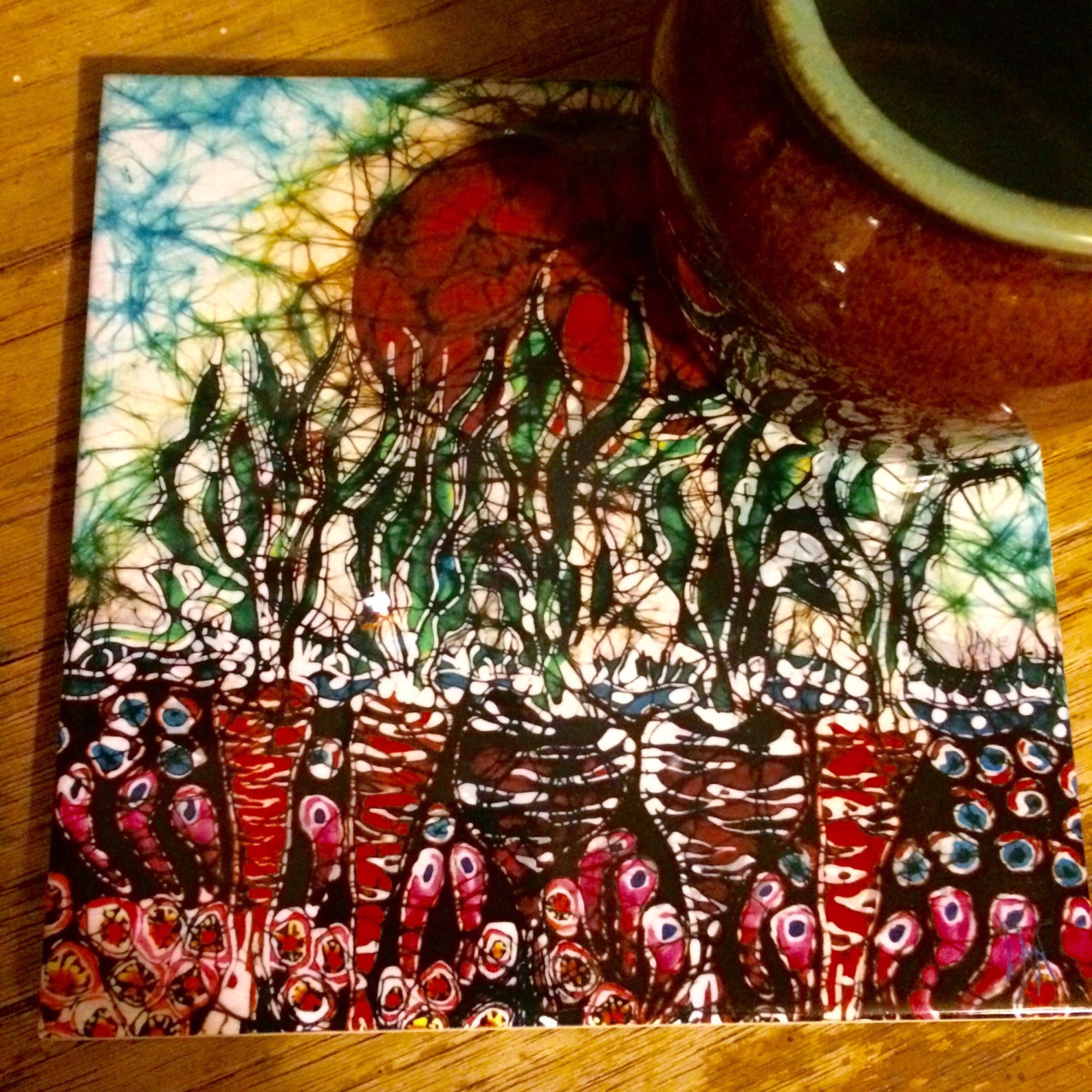 Red Sun Trivet Growing Sun Energy on Garden Ceramic Tile | Etsy