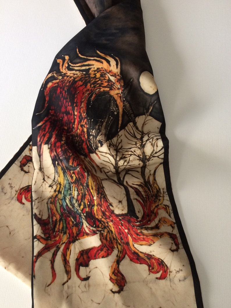 Phoenix Scarf Batik Unicorn & Phoenix in the Full Moon - Etsy