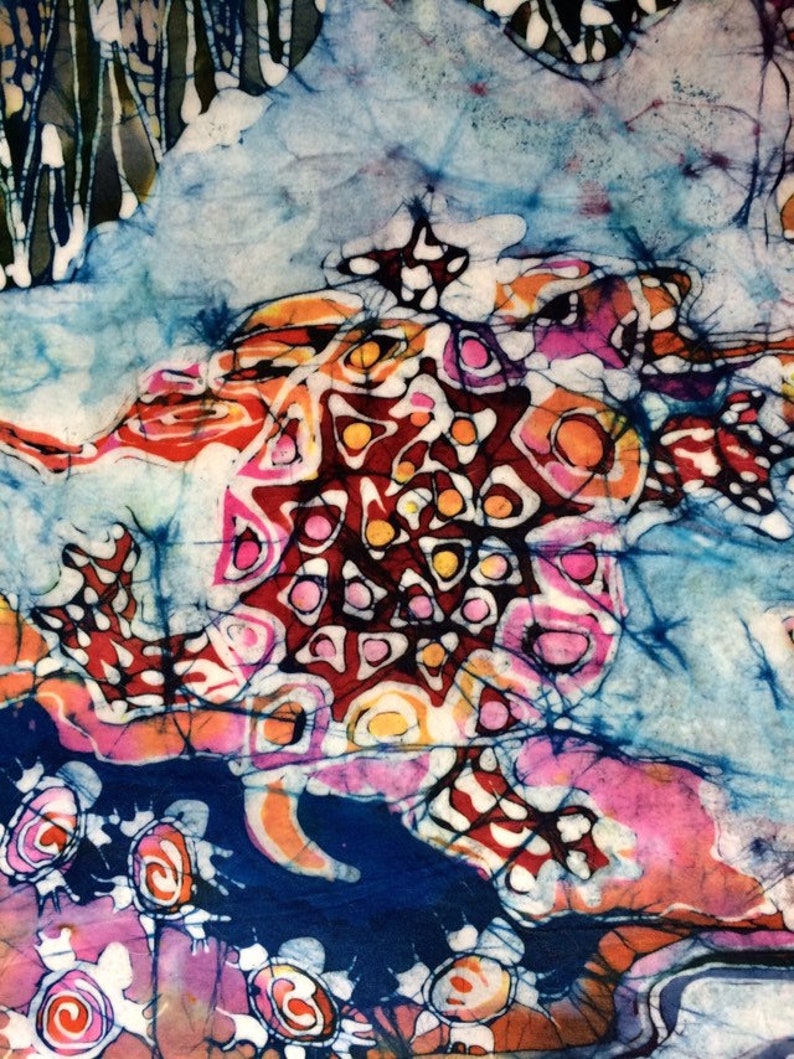 Turtle Merges With Earth Water Sky - Original Batik Painting - Etsy